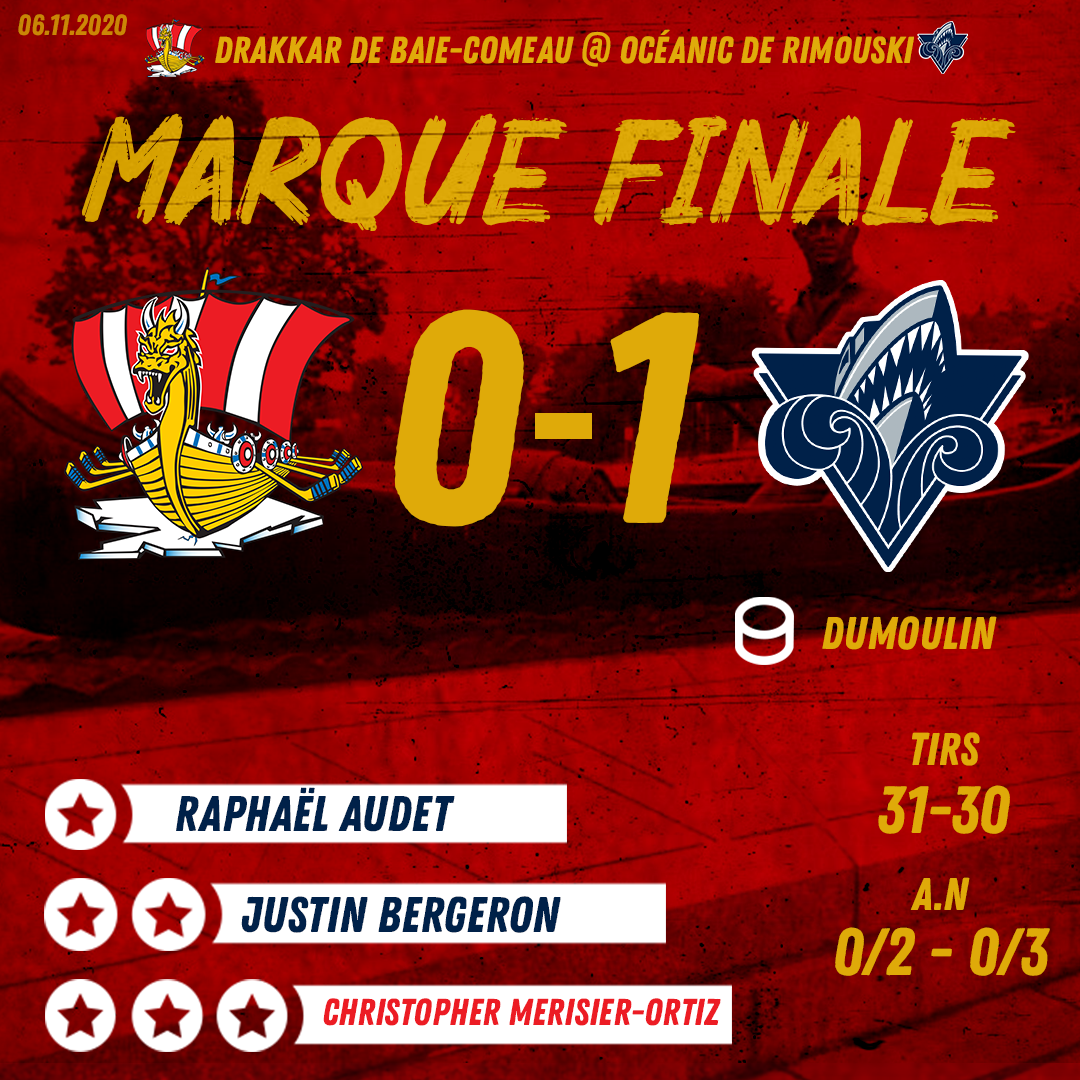 06/11/20 - Le Drakkar s'incline 1-0 à Rimouski - Le Drakkar de Baie-Comeau
