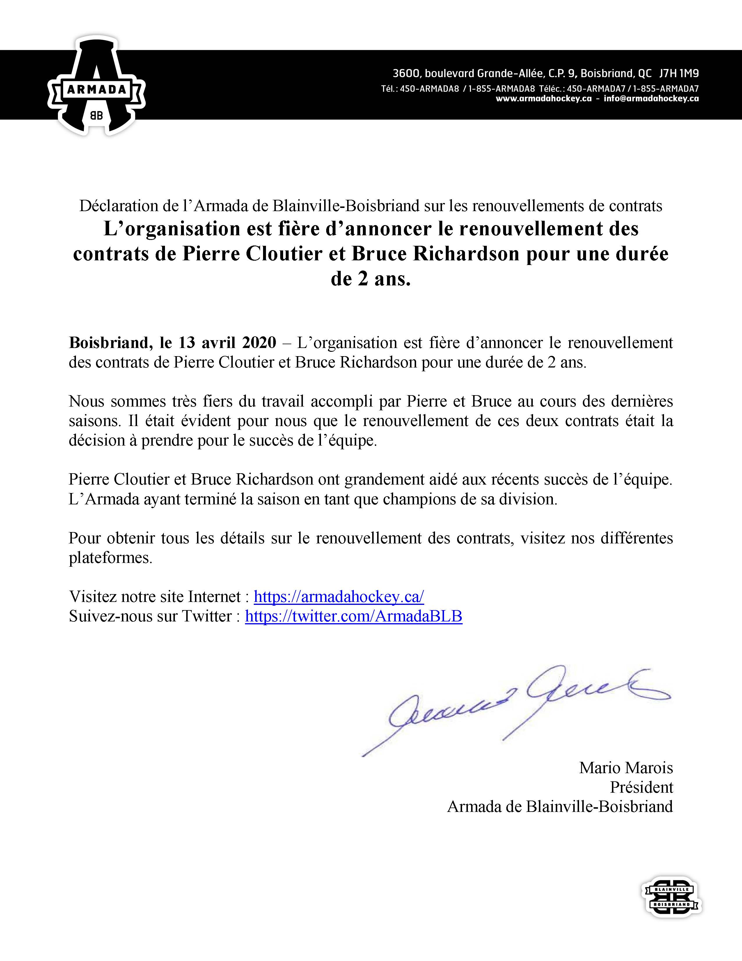 Message de notre président Mario Marois sur le renouvellement des ...